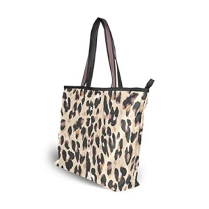 Bolaz Tote Bag with Zipper for Women Leopard Pattern Animal Print Handbags Pockets Shoulder Bag Work Large Travel Office Business