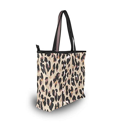 Bolaz Tote Bag with Zipper for Women Leopard Pattern Animal Print Handbags Pockets Shoulder Bag Work Large Travel Office Business