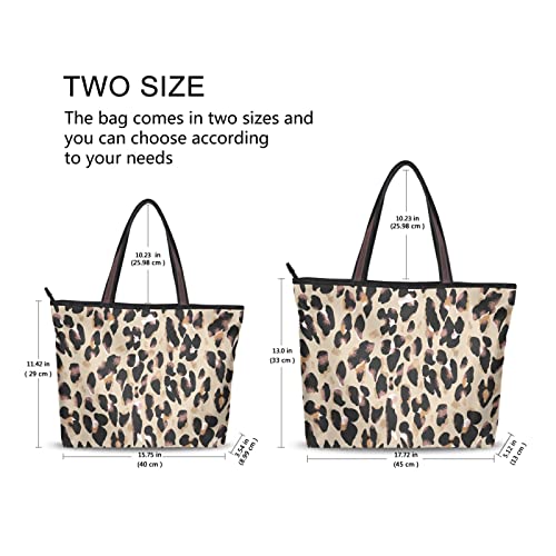 Bolaz Tote Bag with Zipper for Women Leopard Pattern Animal Print Handbags Pockets Shoulder Bag Work Large Travel Office Business