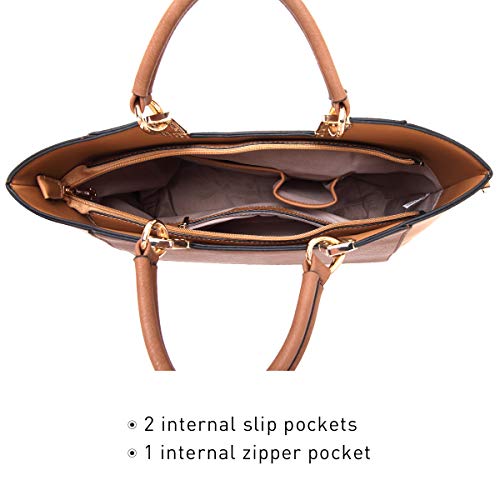 MARCO M KELLY Fashion Satchel for Women Top Handle Shoulder Handbags Work Purse 2pcs Bag Set with Wallet (Brown/Tan)