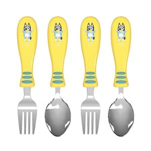 zak designs bluey kid flatware fun character art on both utensils, non slip fork and spoon set is perfect for encouraging picky eaters to finish their plates, 2 pack (4 pcs)