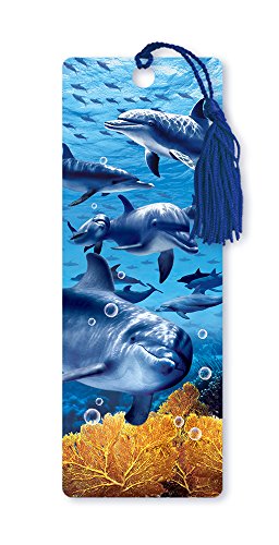 Dimension 9 3D Lenticular Bookmark with Tassel, Blue Dolphins Featuring Gold Coral Reef (LBM035)