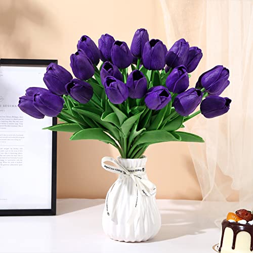 Starryle 10pcs Artificial Tulips Real Touch Fake Flowers for Decoration PU Faux Tulips for Home Bathroom Bedroom Office Table Wedding Bouquet Centerpiece Floral Arrangement Décor