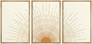 wall26 framed canvas print wall art set boho mid-century orange minimal shining sun galaxy nature abstract illustrations modern bohemian decorative for living room, bedroom, office – 16″x24″x3 natural