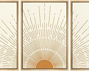 wall26 Framed Canvas Print Wall Art Set Boho Mid-Century Orange Minimal Shining Sun Galaxy Nature Abstract Illustrations Modern Bohemian Decorative for Living Room, Bedroom, Office - 16"x24"x3 Natural