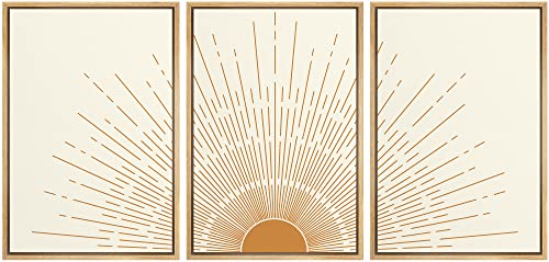 wall26 Framed Canvas Print Wall Art Set Boho Mid-Century Orange Minimal Shining Sun Galaxy Nature Abstract Illustrations Modern Bohemian Decorative for Living Room, Bedroom, Office - 16"x24"x3 Natural