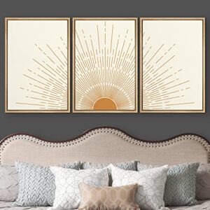 wall26 Framed Canvas Print Wall Art Set Boho Mid-Century Orange Minimal Shining Sun Galaxy Nature Abstract Illustrations Modern Bohemian Decorative for Living Room, Bedroom, Office - 16"x24"x3 Natural