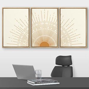 wall26 Framed Canvas Print Wall Art Set Boho Mid-Century Orange Minimal Shining Sun Galaxy Nature Abstract Illustrations Modern Bohemian Decorative for Living Room, Bedroom, Office - 16"x24"x3 Natural