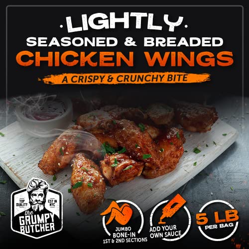 Grumpy Butcher Large Chicken Wings Fully Cooked (5 lb bag, 2 bags) | Juicy & Crispy Frozen Chicken Wings | Seasoned & Roasted Chicken Wings Family Pack | Premium Poultry Breed, No Added Preservatives