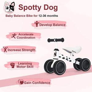 allobebe Baby Balance Bike for 1 Year Old, Toddler First Balance Bike, No Pedal Infant 4 Wheels Baby Walker First Birthday Gift, Mini Bike for 12-24 Months, Spotty Dog