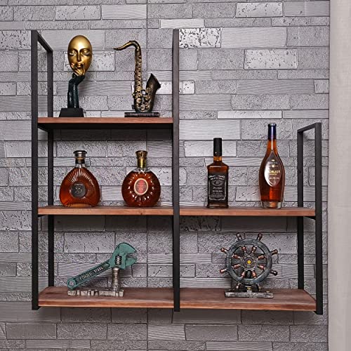 zhoyuexin Industrial Shelves Wall Mounted Shelf, 3 Tier Solid Wood Floating Industrial Bookshelf Rustic Wood Shelf for Bathroom Wall Decor