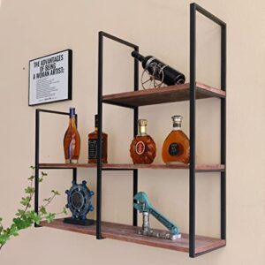 zhoyuexin Industrial Shelves Wall Mounted Shelf, 3 Tier Solid Wood Floating Industrial Bookshelf Rustic Wood Shelf for Bathroom Wall Decor