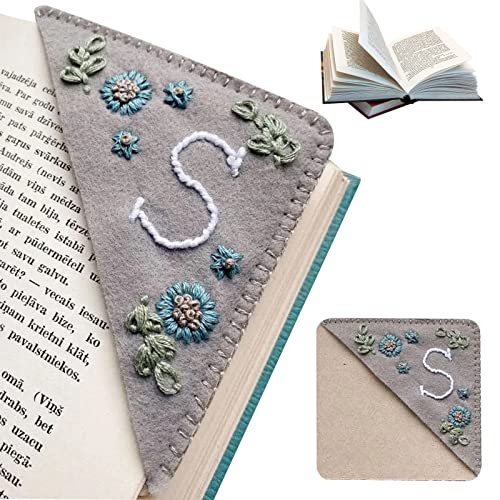 YEJAHY Handmade Bookmark, Hand Embroidered Corner Bookmark, Cute Flower Letter Embroidery Felt Triangle Corner Page Bookmark for Reading Lovers Meaningful Gift, S-Winter