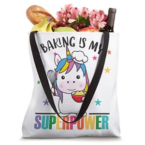 Baking Is My Superpower Cute Unicorn Is Baking Cupcakes Tote Bag