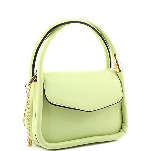 Womens Girls Small Vegan Leather Top-Handle Satchel Clutch Purse Crossbody Bag (Double Handle Satchel - Lime)