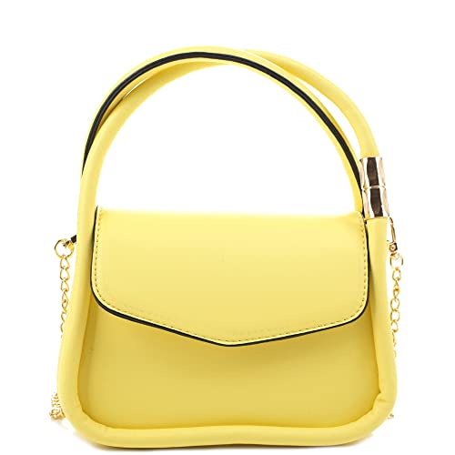 Womens Girls Small Vegan Leather Top-Handle Satchel Clutch Purse Crossbody Bag (Double Handle Satchel - Lime)