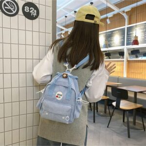 Kawaii Mini Backpack for Girls Corduroy Cute Backpack Purse for Women Y2k Shoulder Bag Fairy Aesthetic School Supplies (Blue, One Size)