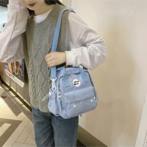 Kawaii Mini Backpack for Girls Corduroy Cute Backpack Purse for Women Y2k Shoulder Bag Fairy Aesthetic School Supplies (Blue, One Size)