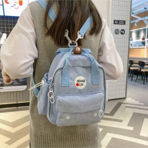 Kawaii Mini Backpack for Girls Corduroy Cute Backpack Purse for Women Y2k Shoulder Bag Fairy Aesthetic School Supplies (Blue, One Size)