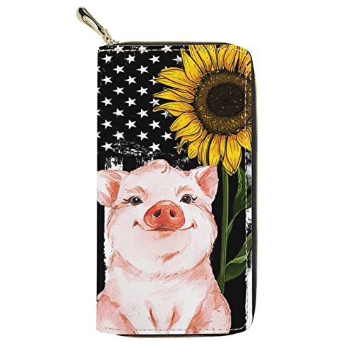 chaqlin Women Wallets Long RFID Blocking Zipper Card Holder Wallet Sunflower Pig Print Phone Purse Clutch Wallet With Wristlet