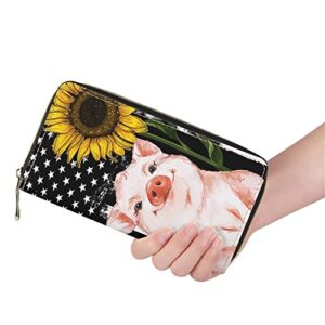 chaqlin Women Wallets Long RFID Blocking Zipper Card Holder Wallet Sunflower Pig Print Phone Purse Clutch Wallet With Wristlet