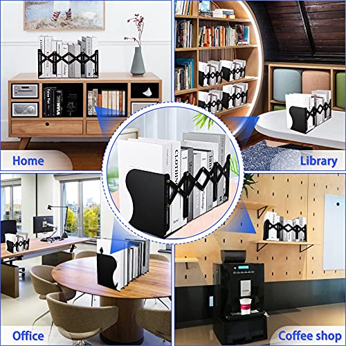 2PCS Non Skid Book Ends to Hold Books, Carooyac Heavy Duty Bookends Adjustable Book End, Metal Bookends for Shelves, Black Book Holders for Bookshelf Desk - Extends up to 19"