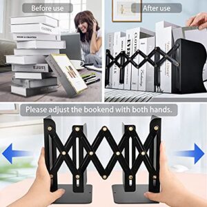 2PCS Non Skid Book Ends to Hold Books, Carooyac Heavy Duty Bookends Adjustable Book End, Metal Bookends for Shelves, Black Book Holders for Bookshelf Desk - Extends up to 19"