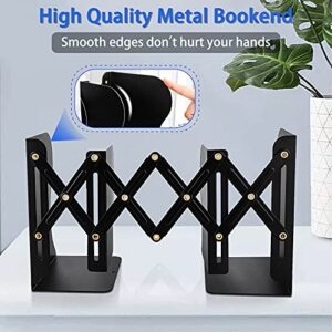 2PCS Non Skid Book Ends to Hold Books, Carooyac Heavy Duty Bookends Adjustable Book End, Metal Bookends for Shelves, Black Book Holders for Bookshelf Desk - Extends up to 19"