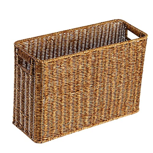 Baoblaze Hand-Woven Magazine Basket Plastic Rattan Sundries Storage Bins Japanese Style Finishing Basket for Closets Bedroom Magazine Newspaper Home - Dark Brown