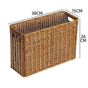 Baoblaze Hand-Woven Magazine Basket Plastic Rattan Sundries Storage Bins Japanese Style Finishing Basket for Closets Bedroom Magazine Newspaper Home - Dark Brown