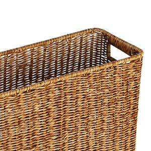 Baoblaze Hand-Woven Magazine Basket Plastic Rattan Sundries Storage Bins Japanese Style Finishing Basket for Closets Bedroom Magazine Newspaper Home - Dark Brown