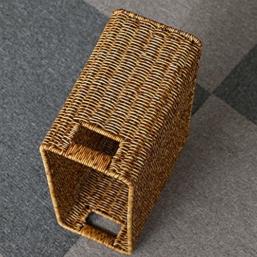 Baoblaze Hand-Woven Magazine Basket Plastic Rattan Sundries Storage Bins Japanese Style Finishing Basket for Closets Bedroom Magazine Newspaper Home - Dark Brown