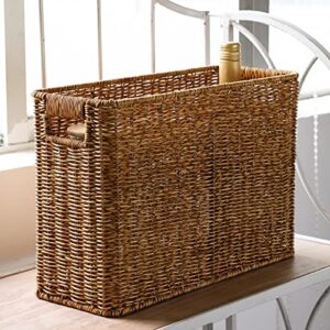 Baoblaze Hand-Woven Magazine Basket Plastic Rattan Sundries Storage Bins Japanese Style Finishing Basket for Closets Bedroom Magazine Newspaper Home - Dark Brown