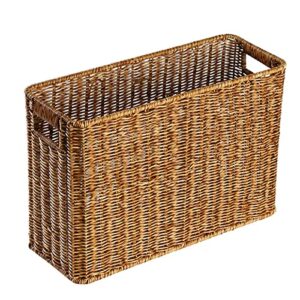 Baoblaze Hand-Woven Magazine Basket Plastic Rattan Sundries Storage Bins Japanese Style Finishing Basket for Closets Bedroom Magazine Newspaper Home - Dark Brown