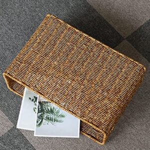 Baoblaze Hand-Woven Magazine Basket Plastic Rattan Sundries Storage Bins Japanese Style Finishing Basket for Closets Bedroom Magazine Newspaper Home - Dark Brown