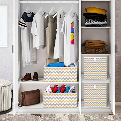 RunningBear Yellow Grey Storage Basket Storage Bin Square Collapsible Storage Cubes Cute Bin Organizer for Living Room Car