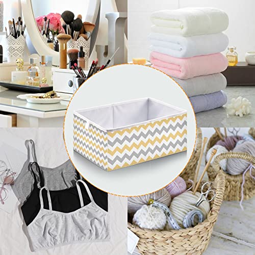 RunningBear Yellow Grey Storage Basket Storage Bin Square Collapsible Storage Cubes Cute Bin Organizer for Living Room Car