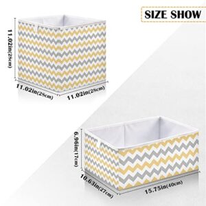 RunningBear Yellow Grey Storage Basket Storage Bin Square Collapsible Storage Cubes Cute Bin Organizer for Living Room Car