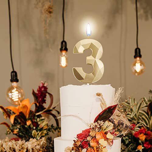 UVTQSSP 3.94 Inch Gold Number 3 Candles Large Glitter Numeral Birthday Candles Cake Topper Decoration for Party Adults Kisd or Pets