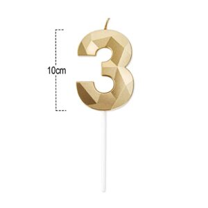 UVTQSSP 3.94 Inch Gold Number 3 Candles Large Glitter Numeral Birthday Candles Cake Topper Decoration for Party Adults Kisd or Pets