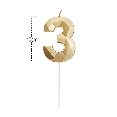 UVTQSSP 3.94 Inch Gold Number 3 Candles Large Glitter Numeral Birthday Candles Cake Topper Decoration for Party Adults Kisd or Pets