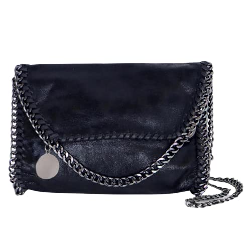 MERSI Alicia Crossbody Purse - Faux Leather Purse With Adjustable Chain Shoulder Strap - Vegan Leather Crossbody Bags For Women - (11”H x 7”L x 3”D, Black)