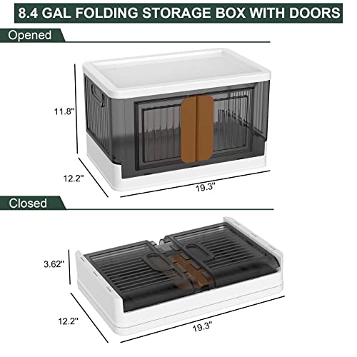 Golbsart Collapsible Storage Bins, 34 Qt (Pack of 1) Folding Storage box, Storage Containers with Lids, Storage Boxes for Organizing with Double Doors & Secure Buckle for Home, Office, Bedroom