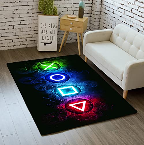 Gaming Area Rugs for Boys Cool Game Style Bedroom, Gamer Rug Boys Room Decor, Video Games Bedroom Carpet for Teens, Controller Gamepad Player Standing Throw Doormats Yoga Runner Mat Black