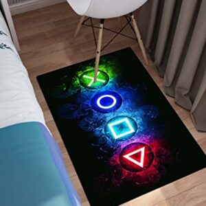 Gaming Area Rugs for Boys Cool Game Style Bedroom, Gamer Rug Boys Room Decor, Video Games Bedroom Carpet for Teens, Controller Gamepad Player Standing Throw Doormats Yoga Runner Mat Black