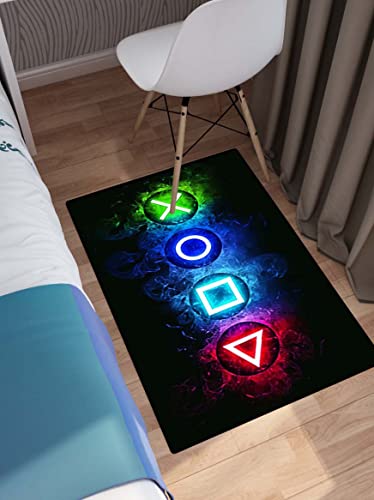 Gaming Area Rugs for Boys Cool Game Style Bedroom, Gamer Rug Boys Room Decor, Video Games Bedroom Carpet for Teens, Controller Gamepad Player Standing Throw Doormats Yoga Runner Mat Black