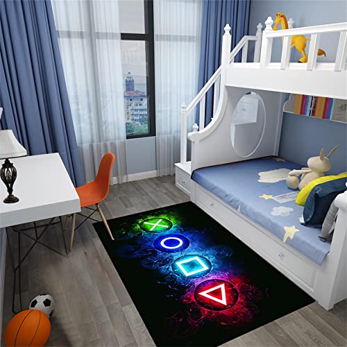 Gaming Area Rugs for Boys Cool Game Style Bedroom, Gamer Rug Boys Room Decor, Video Games Bedroom Carpet for Teens, Controller Gamepad Player Standing Throw Doormats Yoga Runner Mat Black