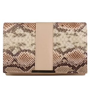 ROXIE Womens Snakeskin Print Leather Evening Clutch Bags Formal Party Clutches Wedding Purses Cocktail Prom Clutches Gold