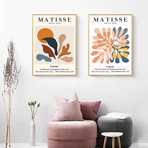 Pennclys Henri Matisse Wall Art Canvas - Matisse Cutout Art Print Matisse Pictures Matisse Cut out Flower Henri Matisse Exhibition Poster 16x24 Inch (set of 2) Unframed