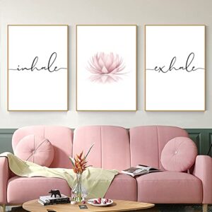 inhale exhale wall art decor – inhale exhale canvas wall art zen pictures wall art yoga pink lotus wall art meditation poster artwork for living room bedroom 16×24 inch (set of 3) unframed